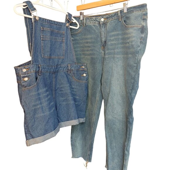 SHEIN | Other | Shein Womens 2pc Denim Jeans Denim Jean Overall Romper ...